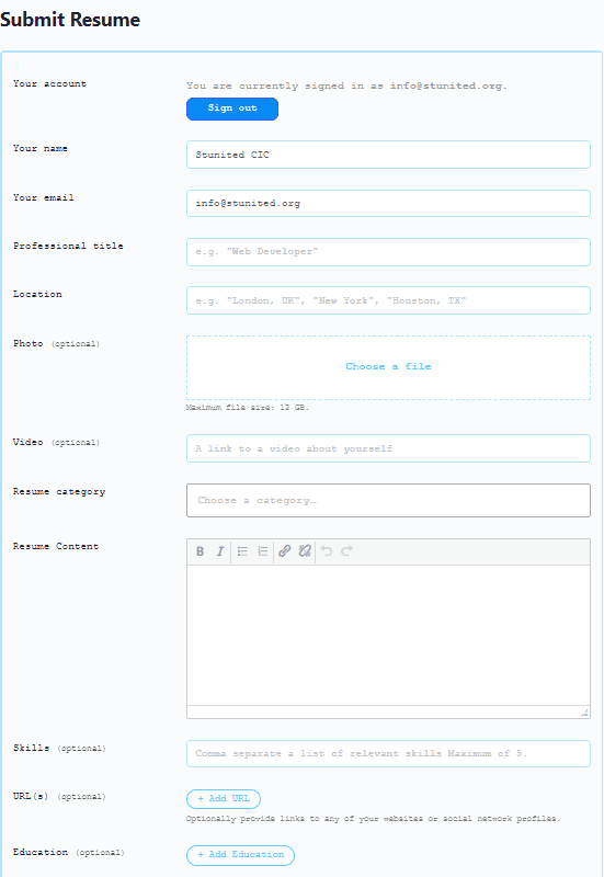 Submit Resume - STUNITED